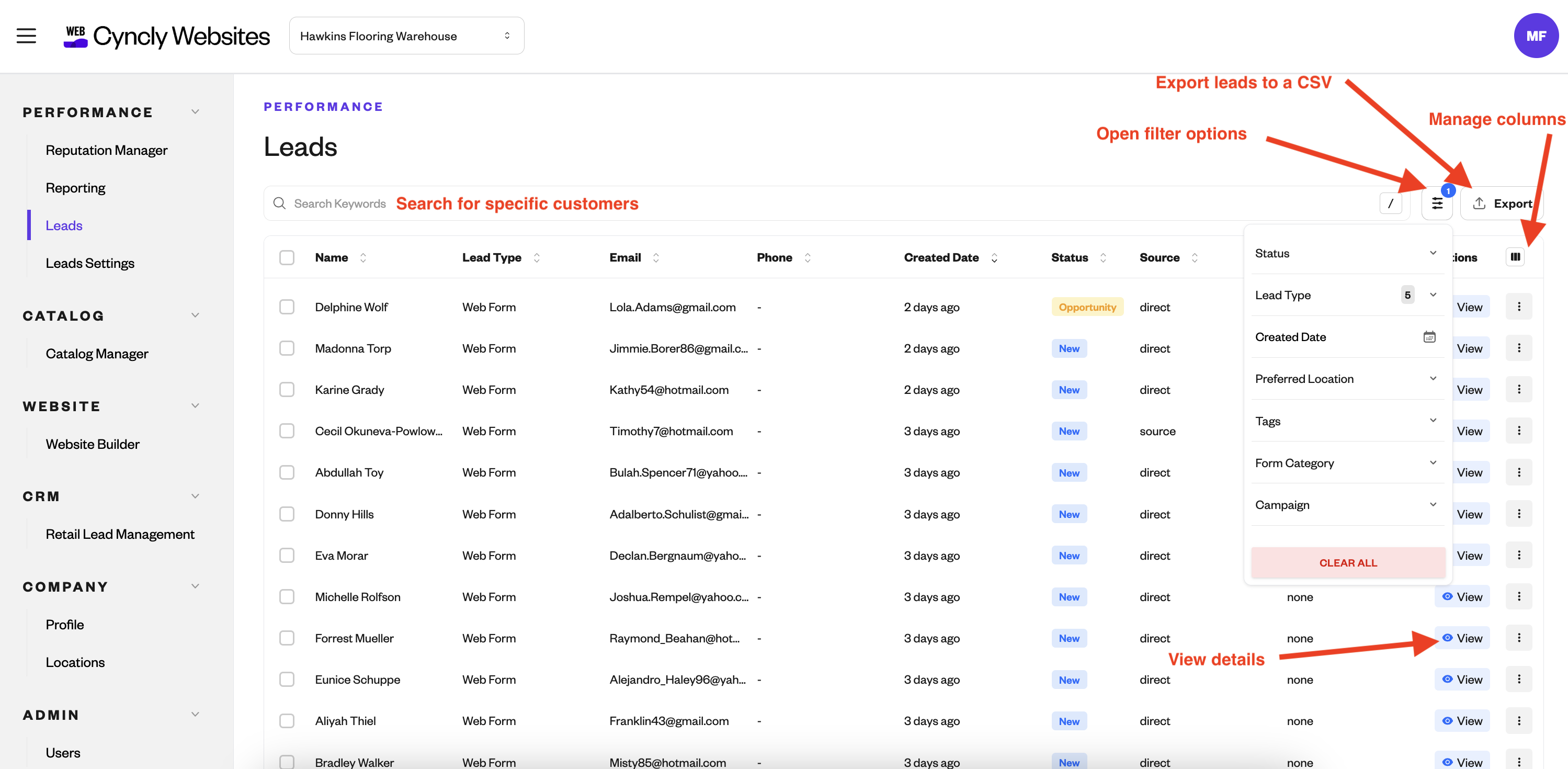Leads Dashboard – Cyncly Websites
